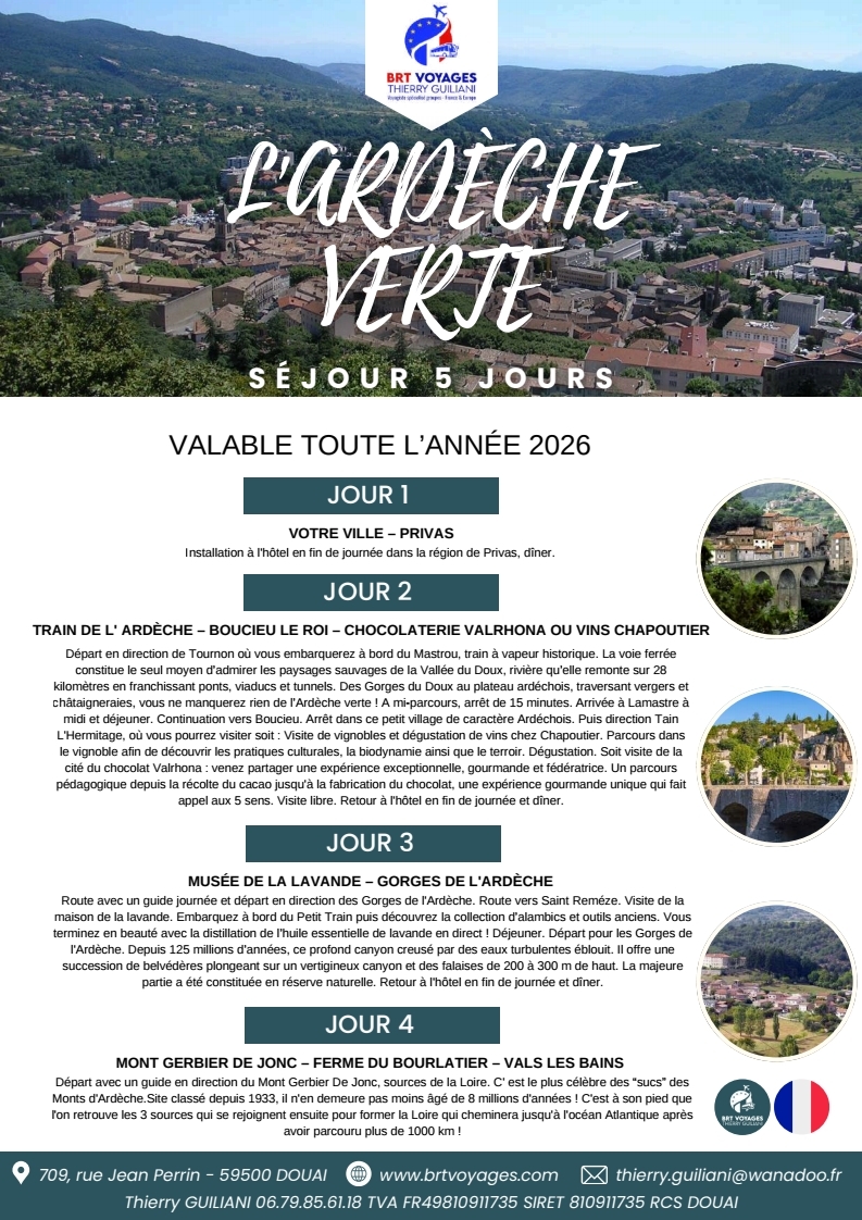 Longs Séjours - France - L'Ardèche Verte 2026 - BRT VOYAGES ...