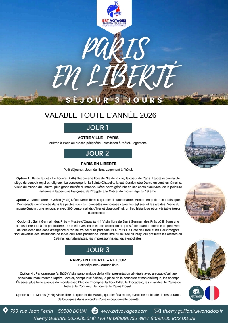 Longs Séjours - Paris En Liberté 2026 - BRT VOYAGES - Consultant et ...